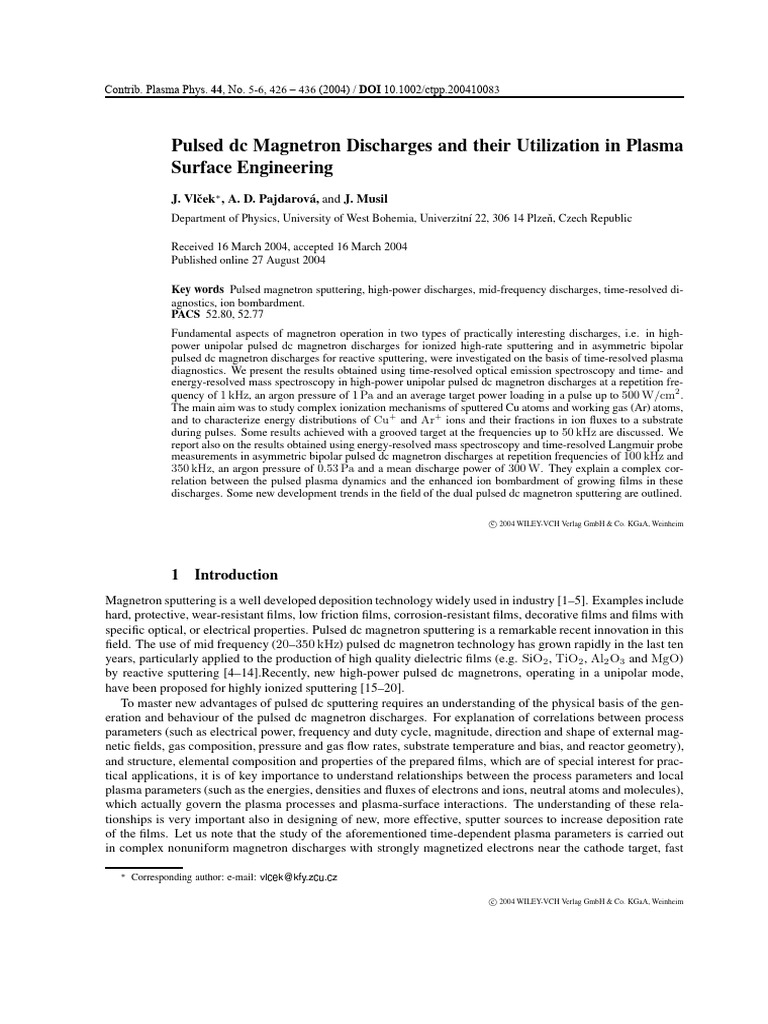 doku | PDF | Sputtering | Plasma (Physics)