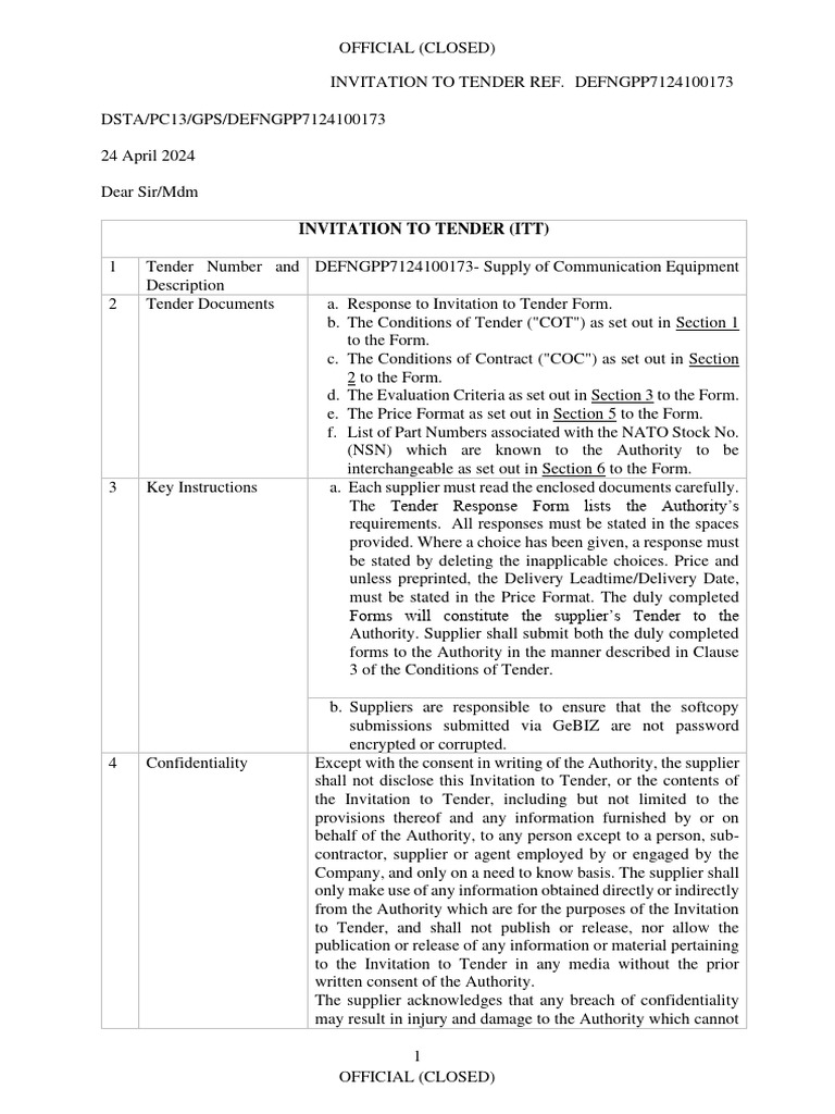 ITT Cover Letter_ | PDF | Indemnity | Legal Remedy