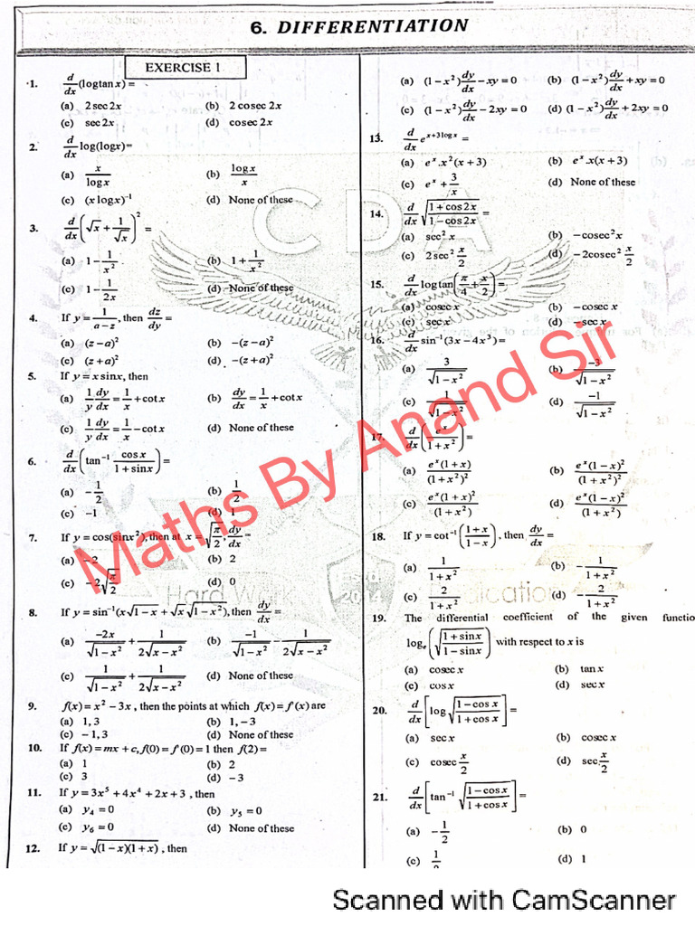 Differentitaion Sheet 2024 | PDF