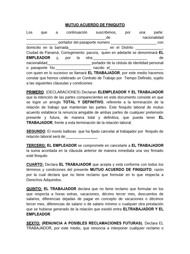 Mutuo Acuerdo de Finiquito-1 | PDF