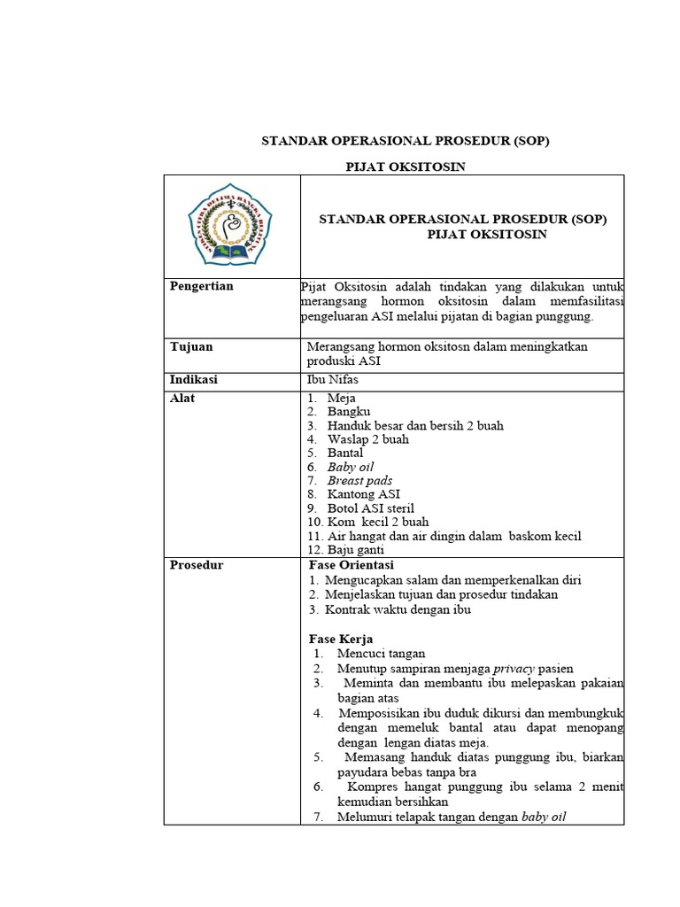 SOP Pijat Oksitosin | PDF