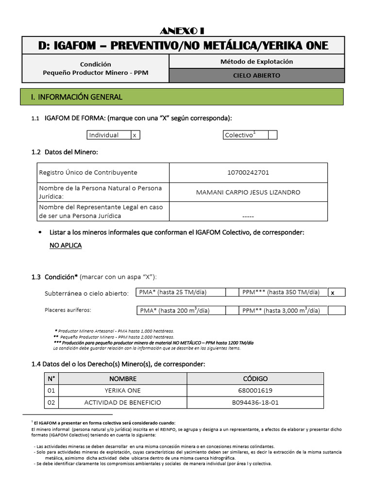 Igafom - No Metalico - Preventivo - Yerika One | PDF | Minería | Tanque ...