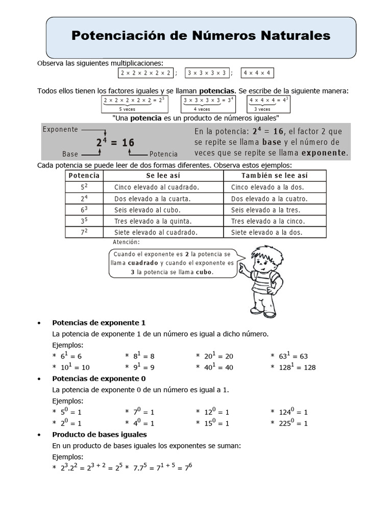 Ficha de Potenciación de Numeros Naturales | PDF | Aritmética | Matemática Elemental