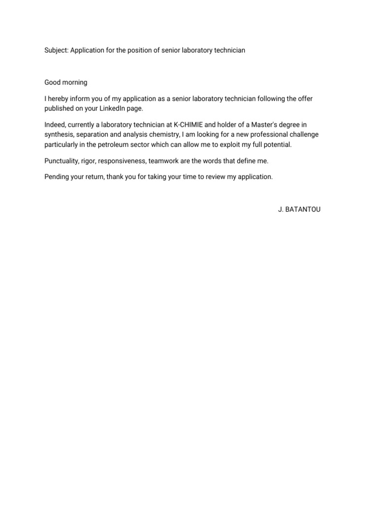 Senior Lab Technician Job Application | PDF