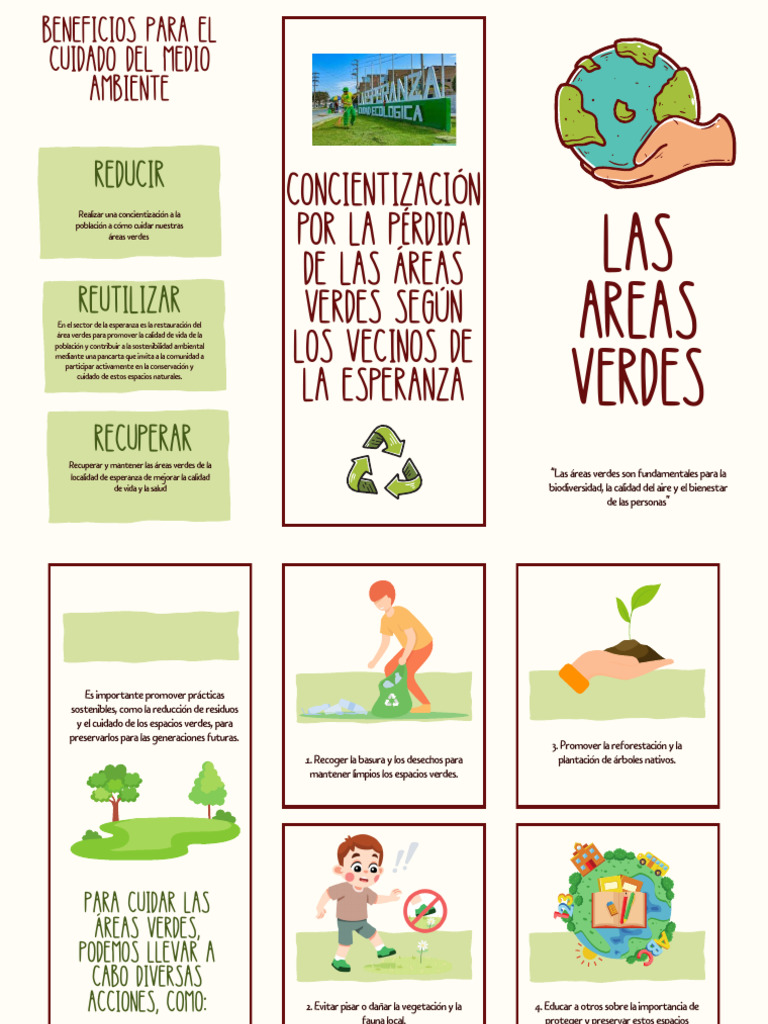 Folleto Tríptico Cuidado Del Medio Ambiente Ilustrado Verde | PDF | Residuos | Sustentabilidad
