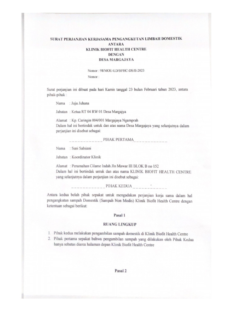 Mou Pengangkutan Limbah Domestik | PDF