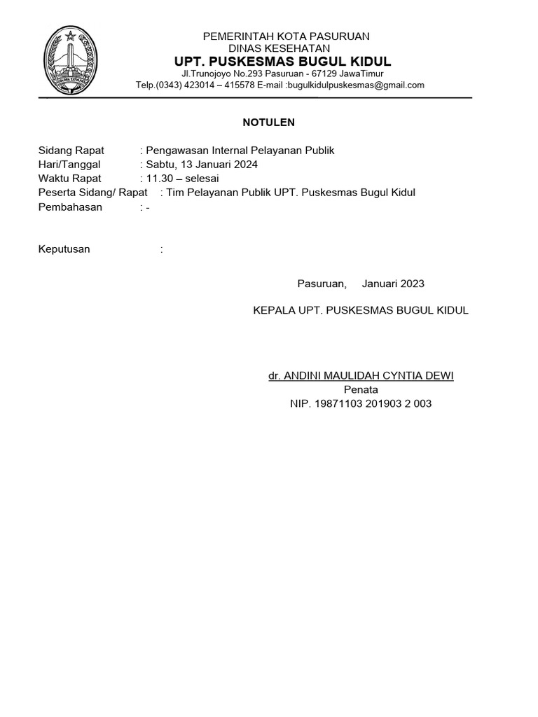 Form Notulen Pengawasan Internal Pelayanan Publik | PDF