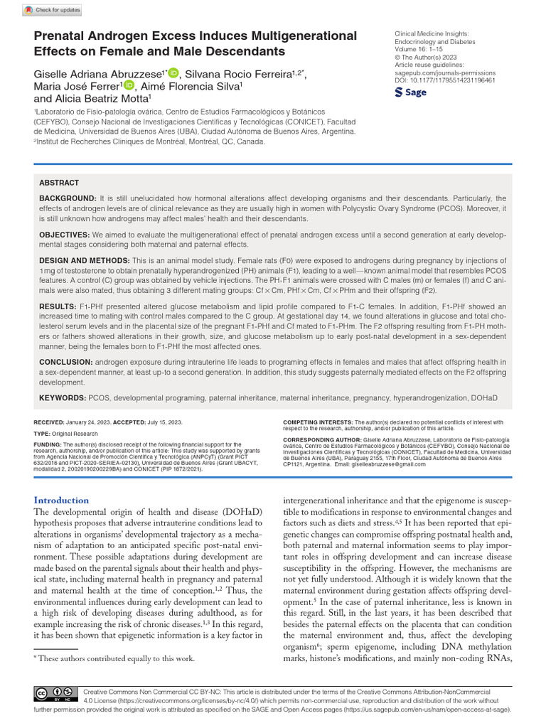 Prenatal Androgen Excess Induces Multigenerational Effects On Female ...