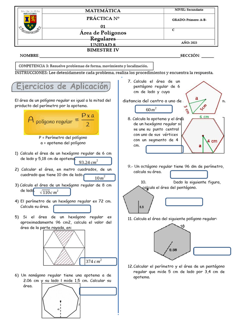 Área y perímetro de polígonos regulares | PDF | Politopos | Geometría ...