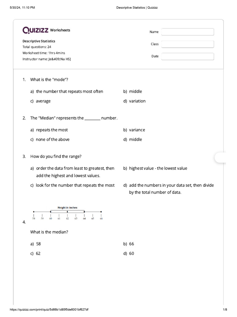 Descriptive Statistics - Quizizz | PDF | Mode (Statistics) | Statistics