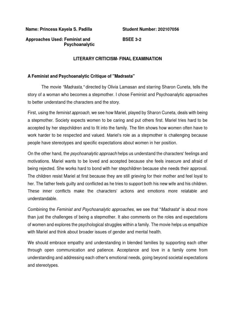 Padilla Final Examination Literary Criticism | PDF | Self-Improvement