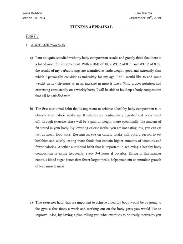 Fitness Appraisal 3 | PDF | Physical Fitness | Determinants Of Health