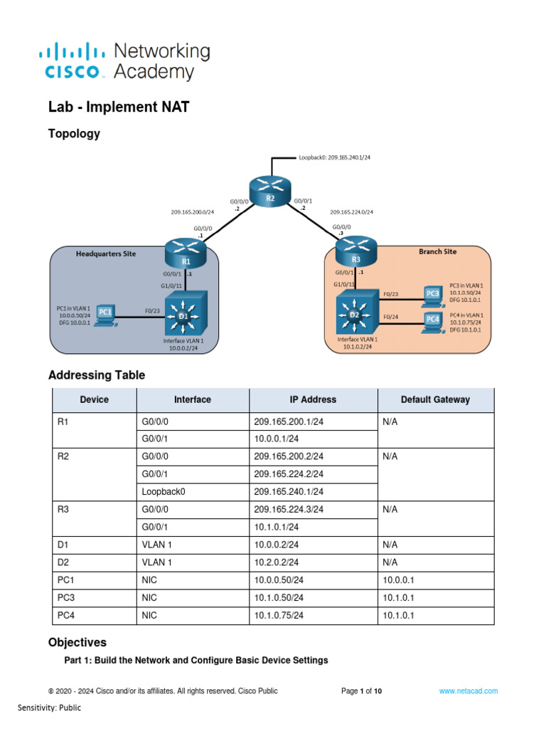 Cisco NAT Configuration Lab | PDF | Ip Address | Port (Computer Networking)