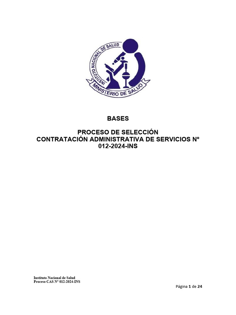 Bases Proceso Cas #012-2024 - CNSP | PDF | Laboratorios | Farmacéutico