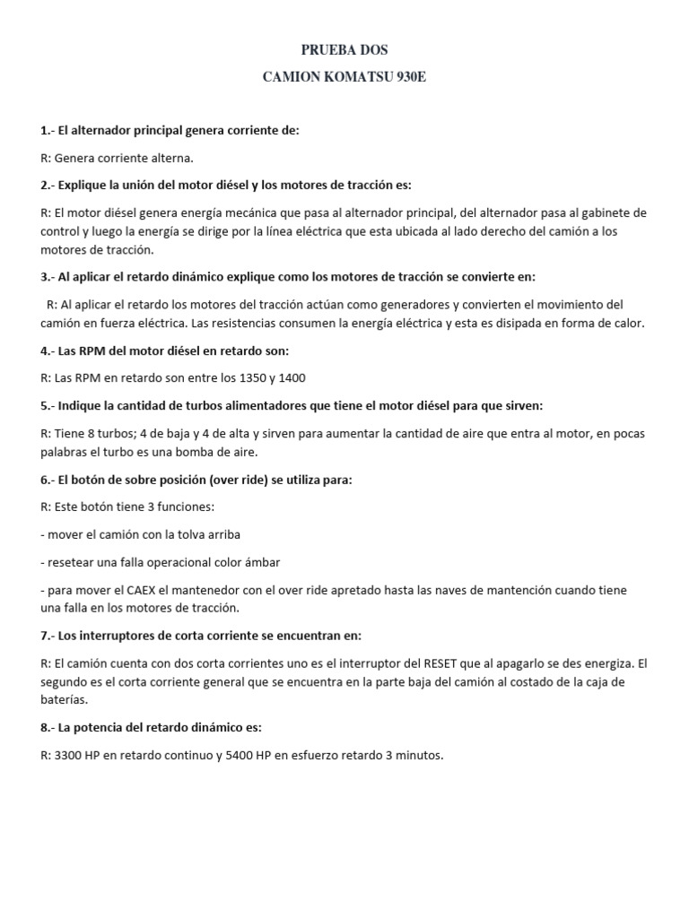 Prueba Dos Camion Komatsu 930e | PDF
