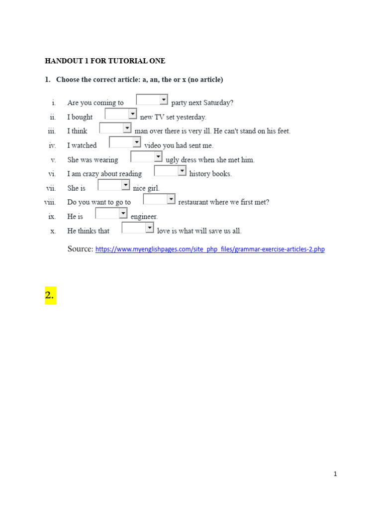 Tutorial 1 Handout 1 Articles and Academic Writing | PDF | Educational Technology | Distance ...