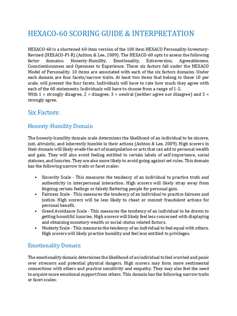 Hexaco-Pi 60 | PDF | Psychology | Psychological Concepts