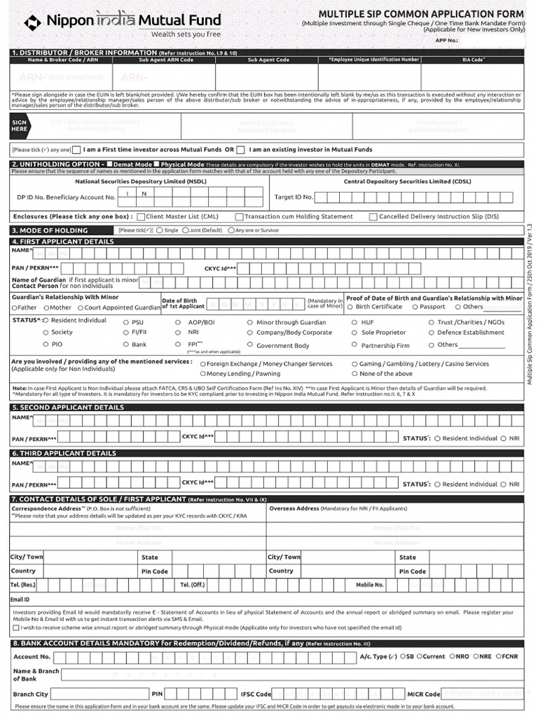 Nippon Sip Application Form | PDF