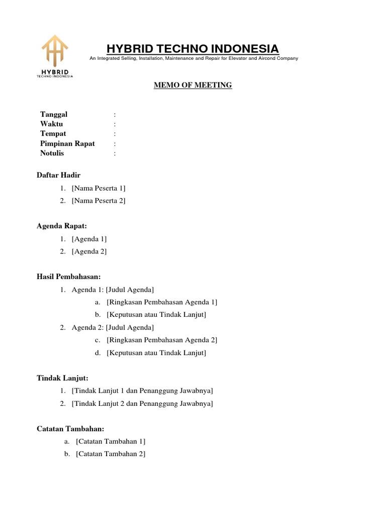 Memo Rapat Hybrid Tech Indonesia | PDF