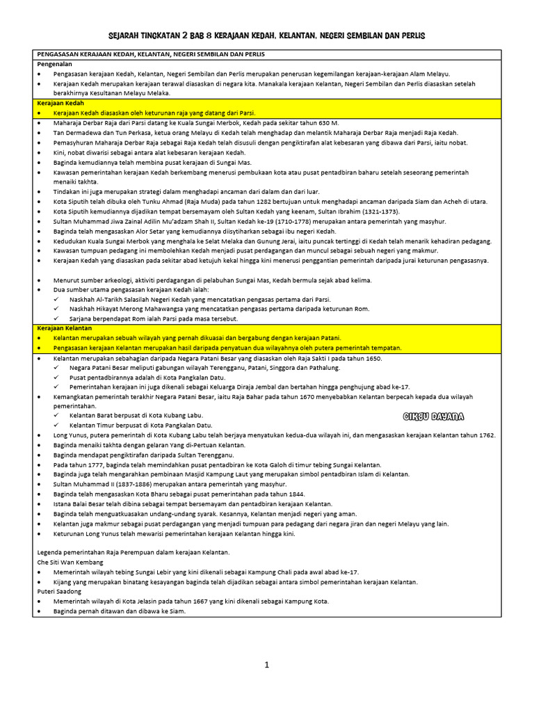 Sejarah Tingkatan 2 Bab 8 | PDF