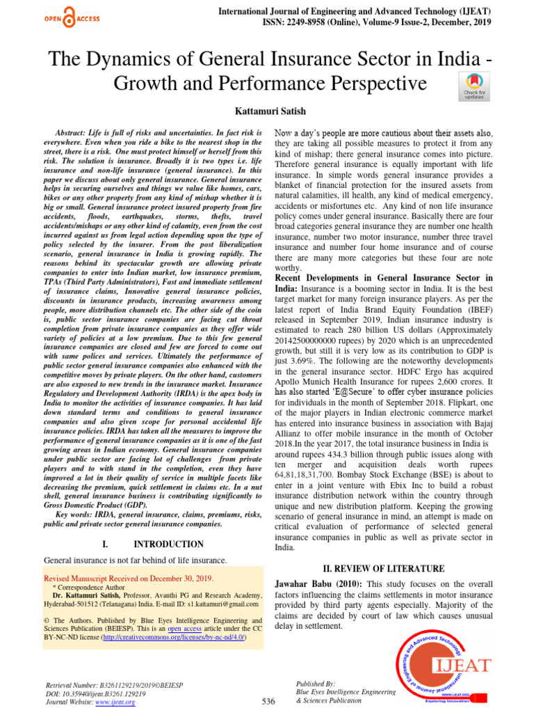 The Dynamics of General Insurance Sector in India - Growth and ...
