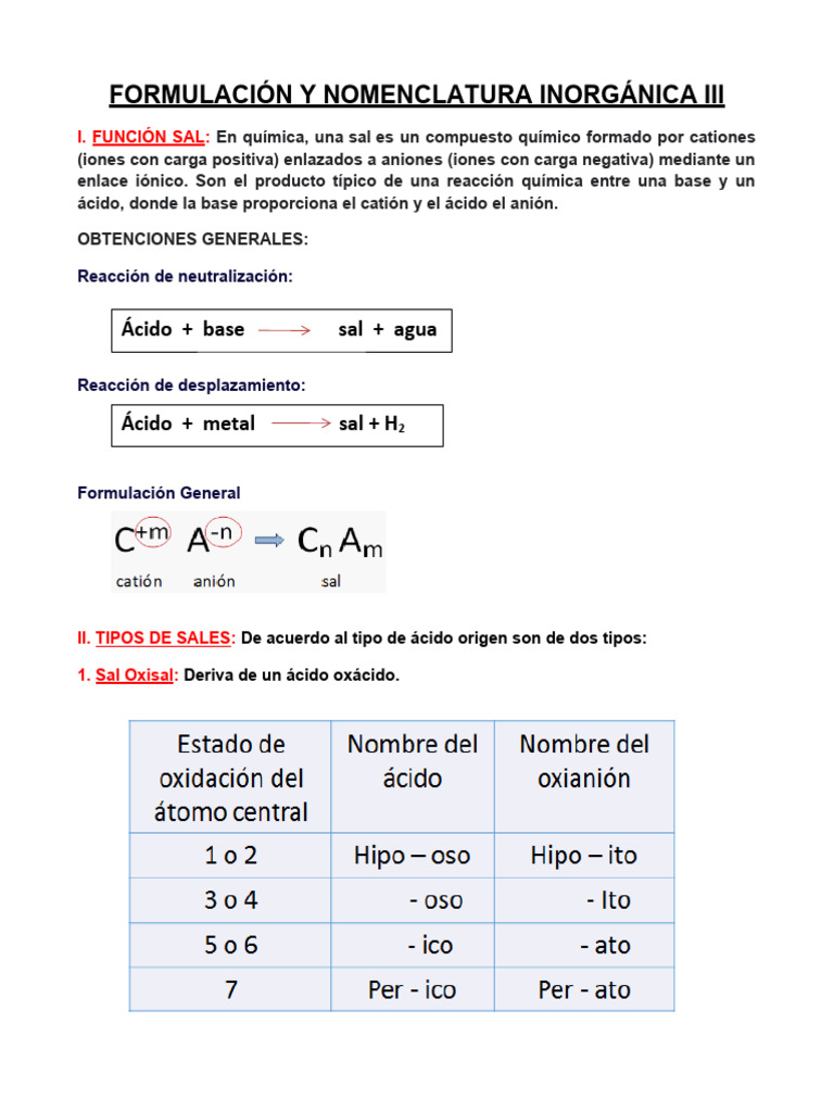 Formulación y Nomenclatura Inorgánica Iii | PDF | Sal (química) | Hidróxido