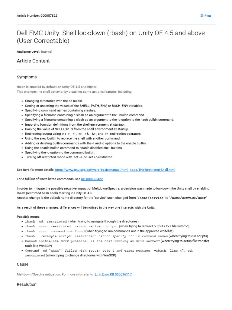 Dell Emc Unity Shell Lockdown Rbash On Unity Oe 4 5 And Above User Correctable Dell Us