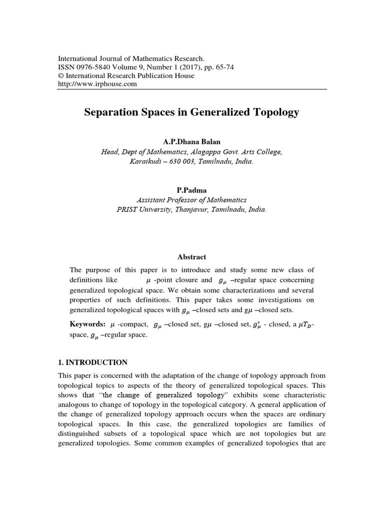 Seperation Spaces in Topology | PDF | Continuous Function | Compact Space