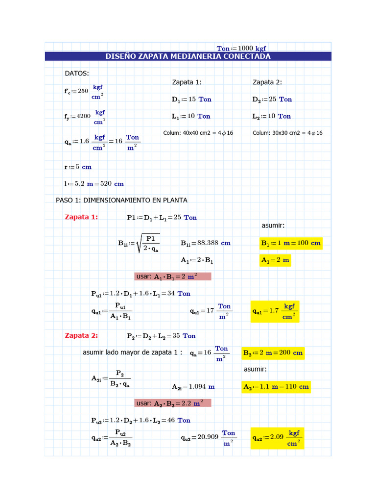 Diseño Zapata Medianeria Conectada | PDF