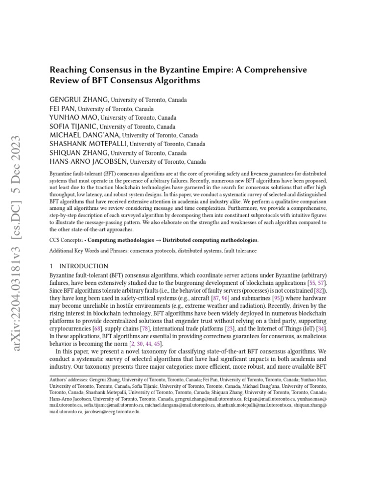 Reaching Consensus in The Byzantine Empire: A Comprehensive Review of BFT Consensus Algorithms ...