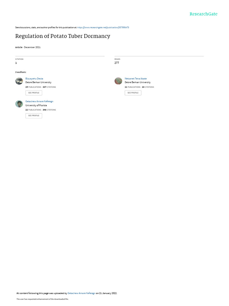 Regulation of Potato Tuber Dormancy | Download Free PDF | Potato ...