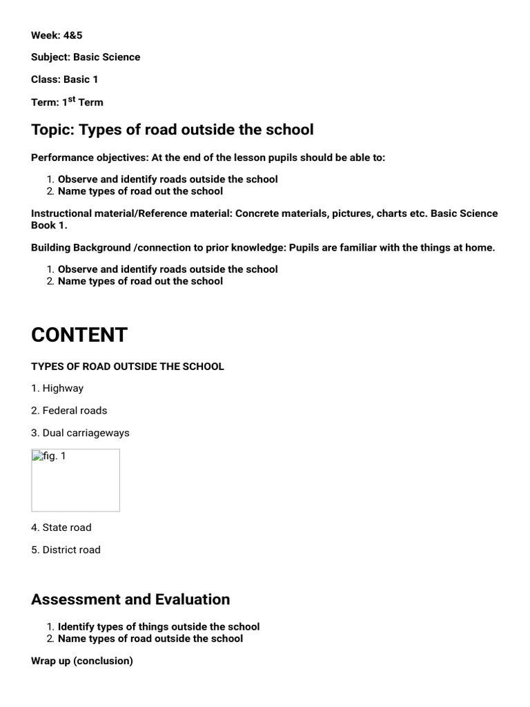 4, Types of Road Outside The School | PDF | Science & Mathematics
