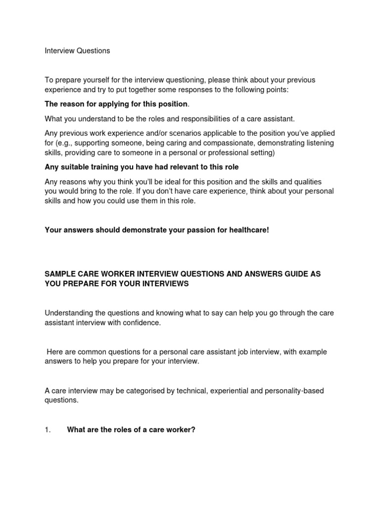 Healthcare Assistant - Possible Interview Questions | Download Free PDF ...