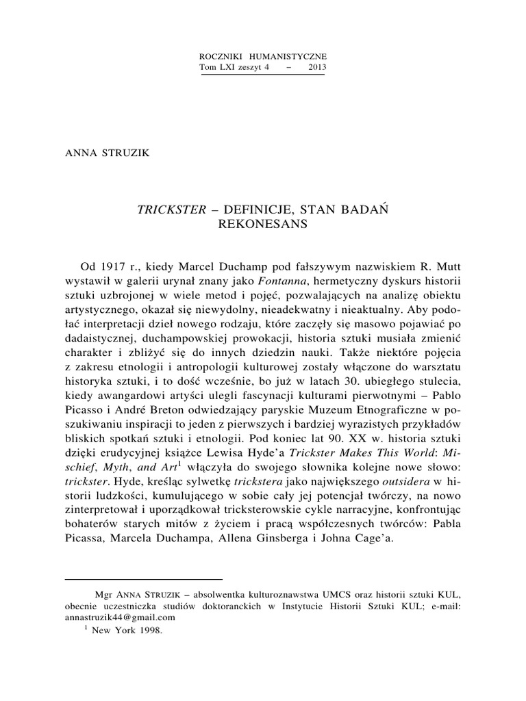 Trickster - Definicje, Stan Badań Rekonesans | PDF