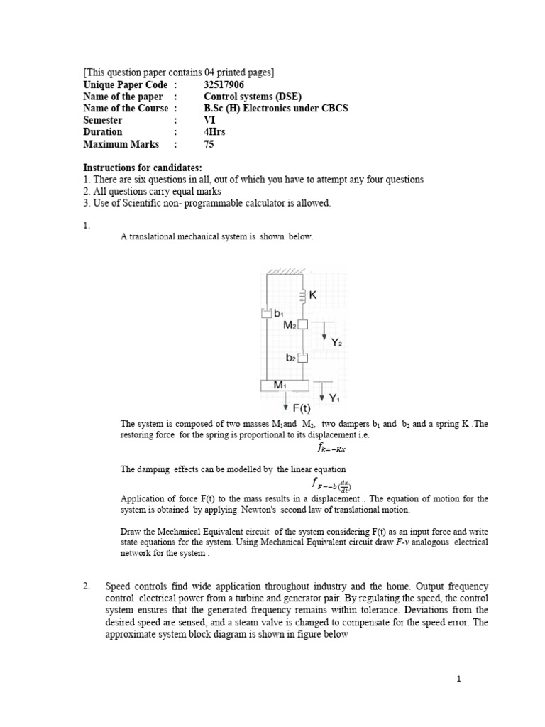 PYQ Paper 4 - Control Systems PYQ Paper For Sem VI Uploaded by Navdeep Raghav (DU Academic ...