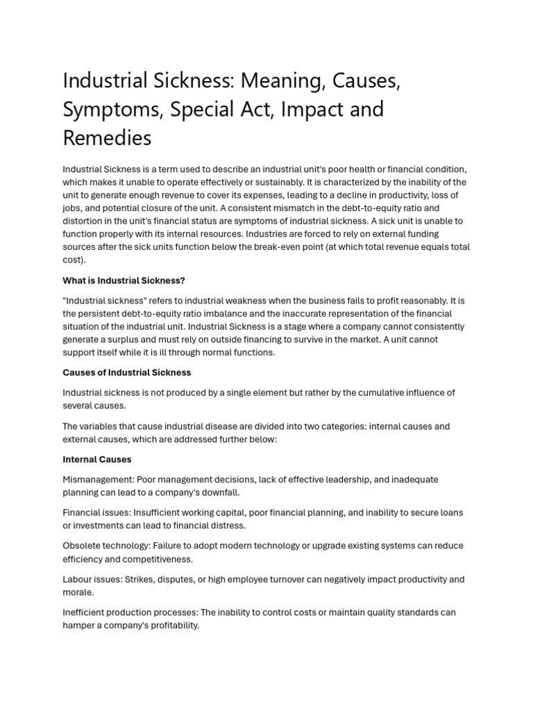 Industrial Sickness Download Free Pdf Employment Policy