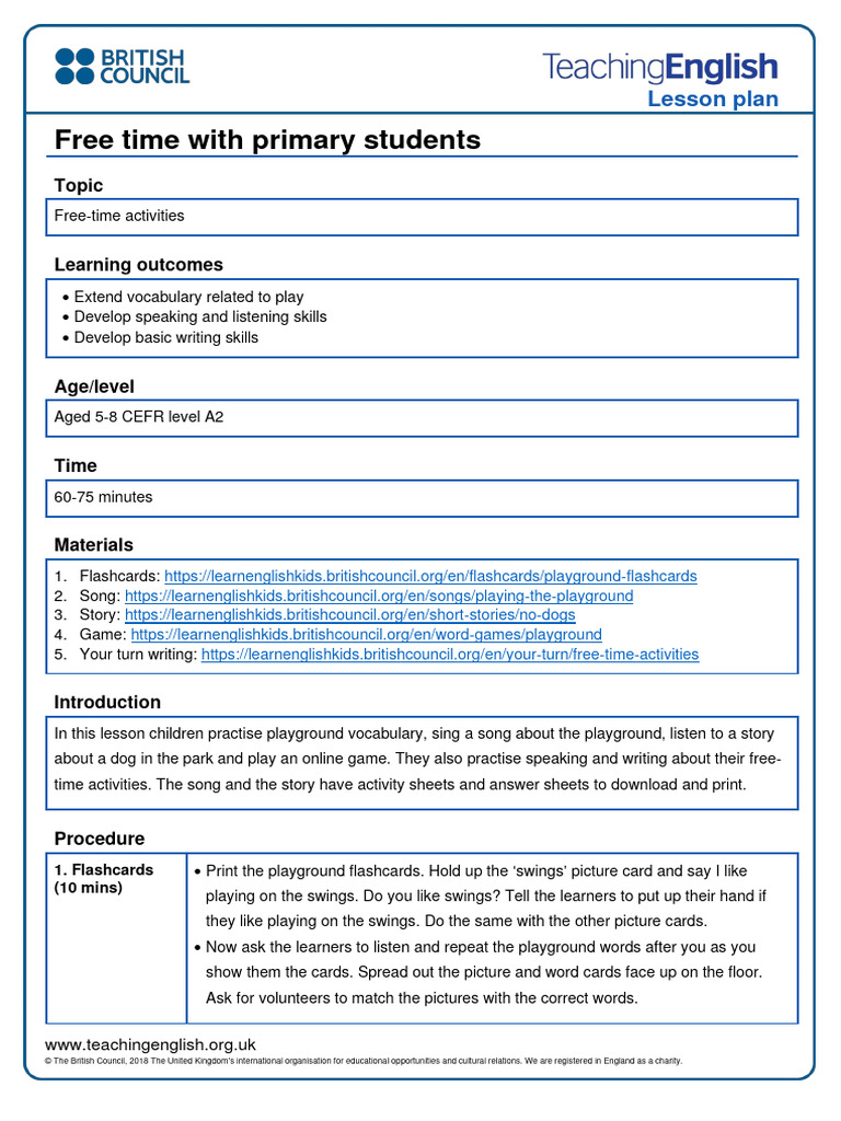 Teaching Kids Free Time With Primary Students Lesson Plan | PDF ...