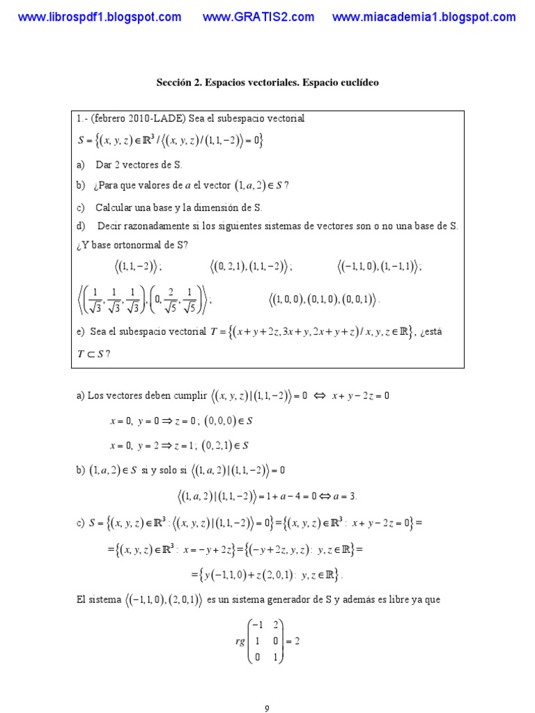 Ejercicios Resueltos Espacios Vectoriales Y Espacio Euclideo Pdf