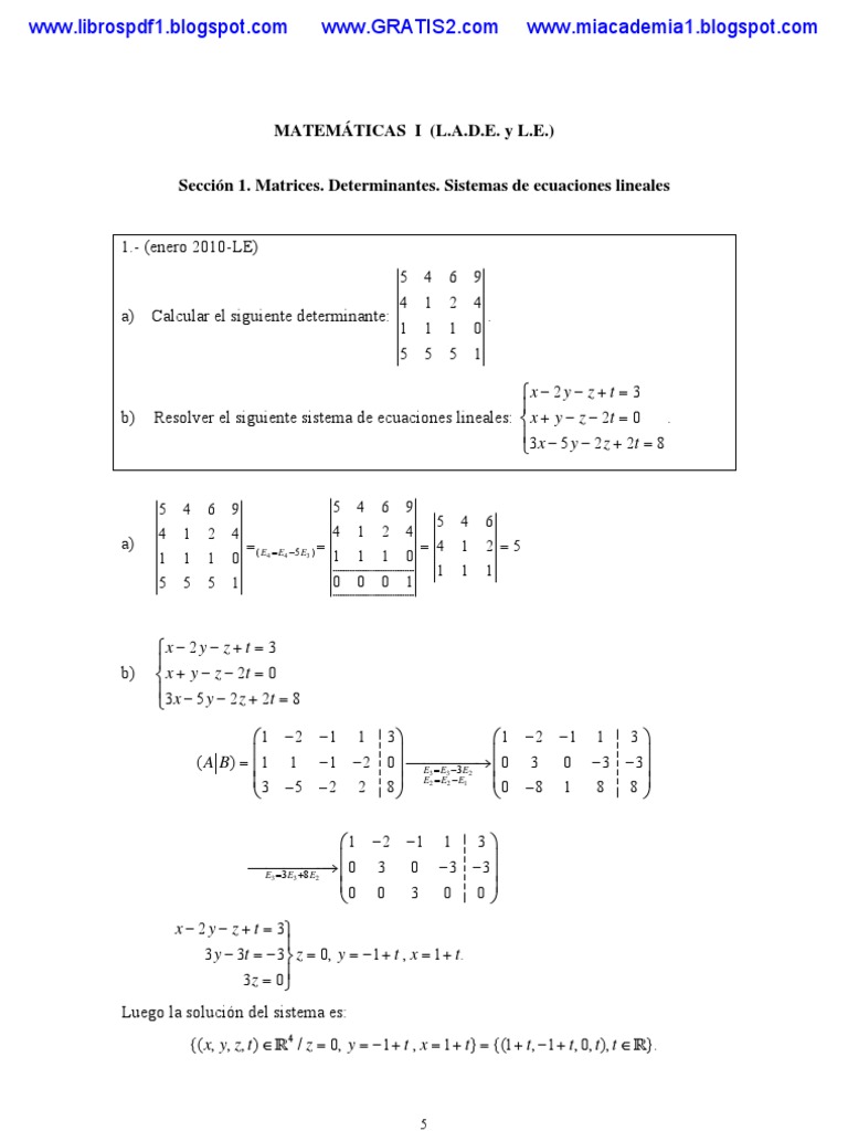 Ejercicios Resueltos de Matrices y Determinantes, Sistemas de ...