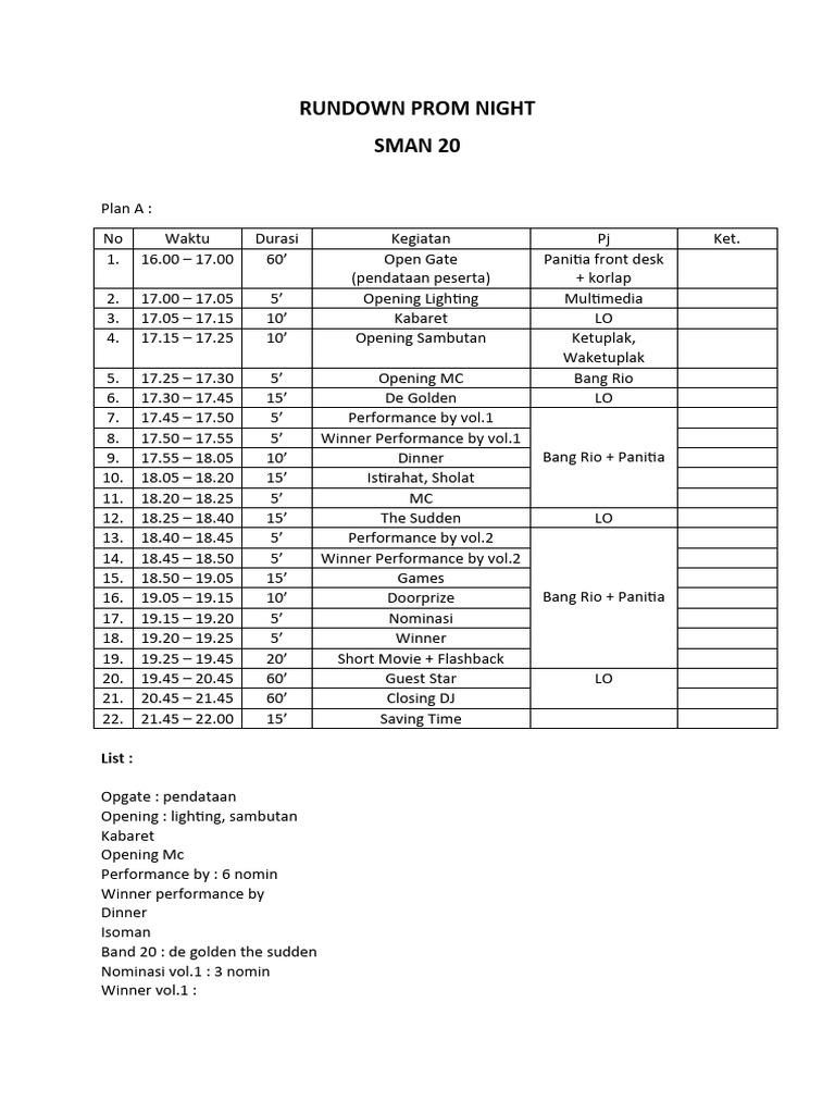 SMAN 20 Prom Night Event Schedule | PDF