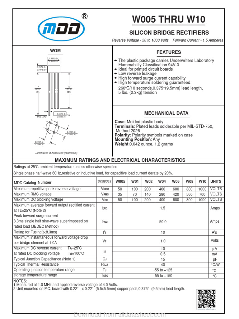 W005 | PDF | Rectifier | Electromagnetism