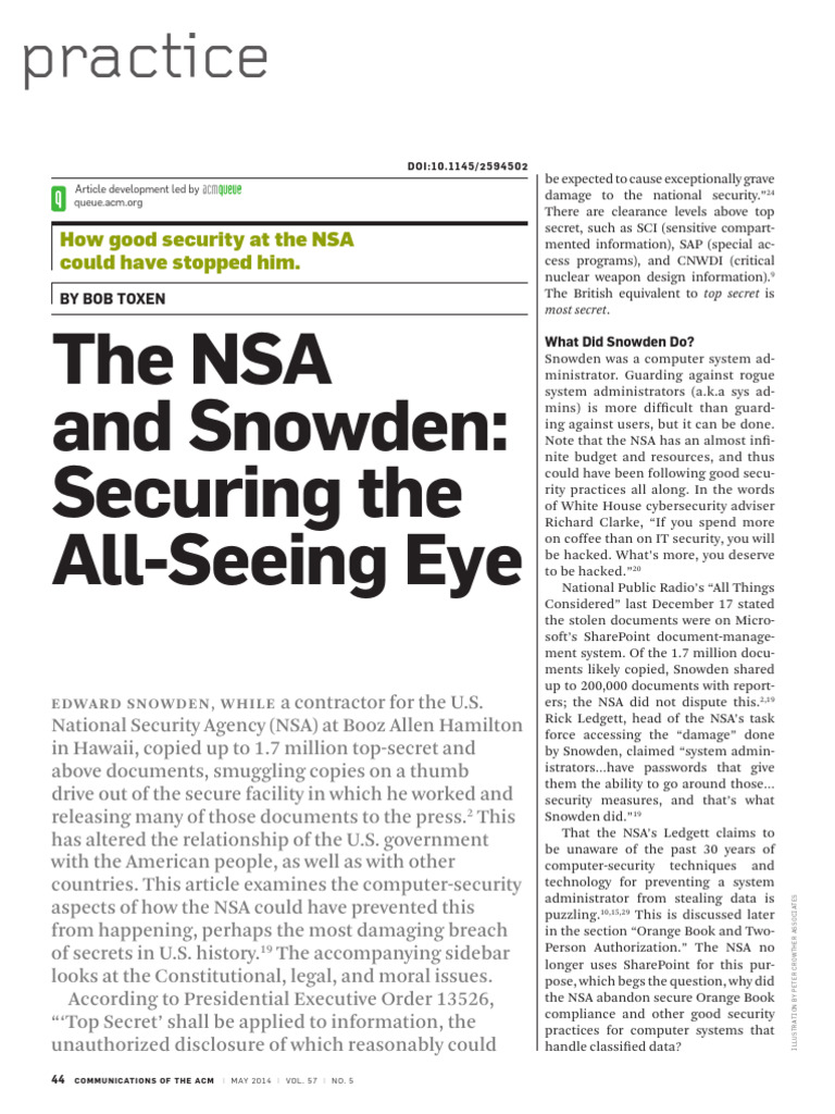 ACM - The NSA and Snowden - Securing The All - Seeing Eye | PDF ...