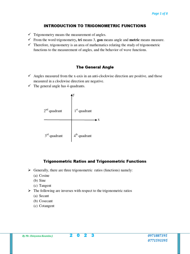 Teaching Notes On Trigonometry-Pure & Applied | PDF | Trigonometric ...