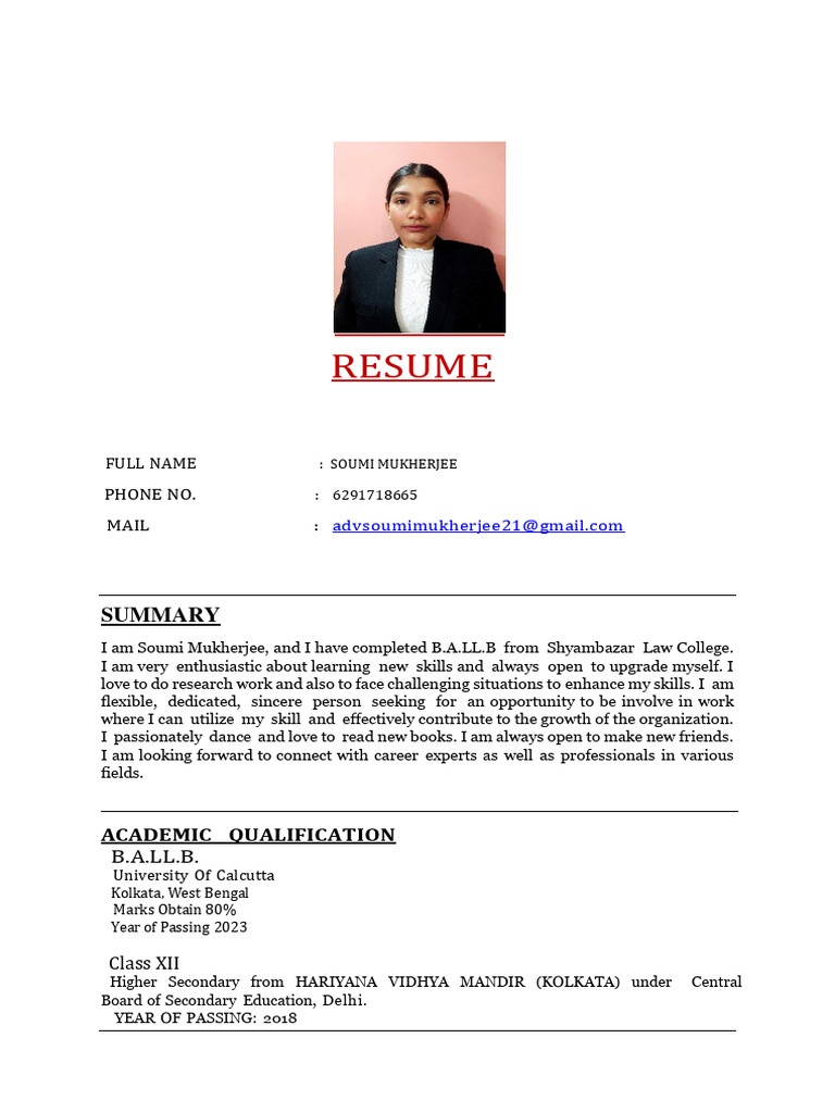 Resume SM | PDF | Advocate | Kolkata