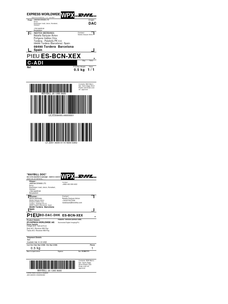 BSK Men's Dpt. Style-Ziggy Short Elastic and Draw Cord Ref. Approval DHL AWB# | PDF | Value ...