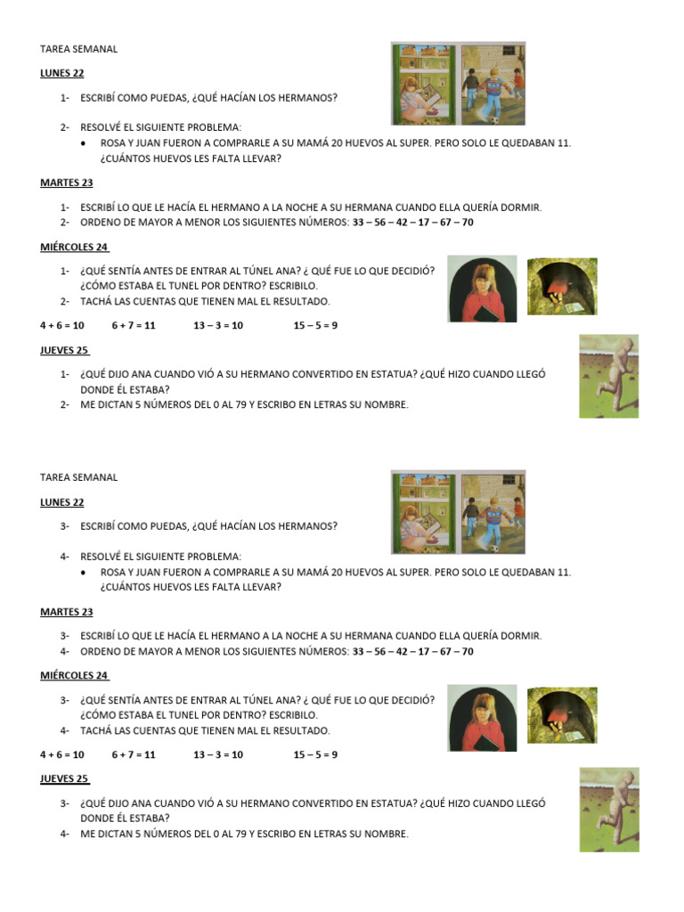 Tareas Semanales para Estudiantes | PDF