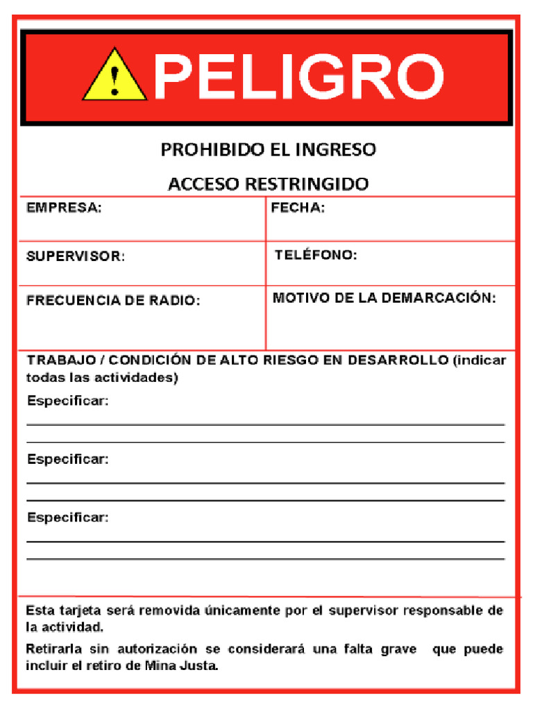 Letrero Rojo - Trabajos de Alto Riesgo | PDF