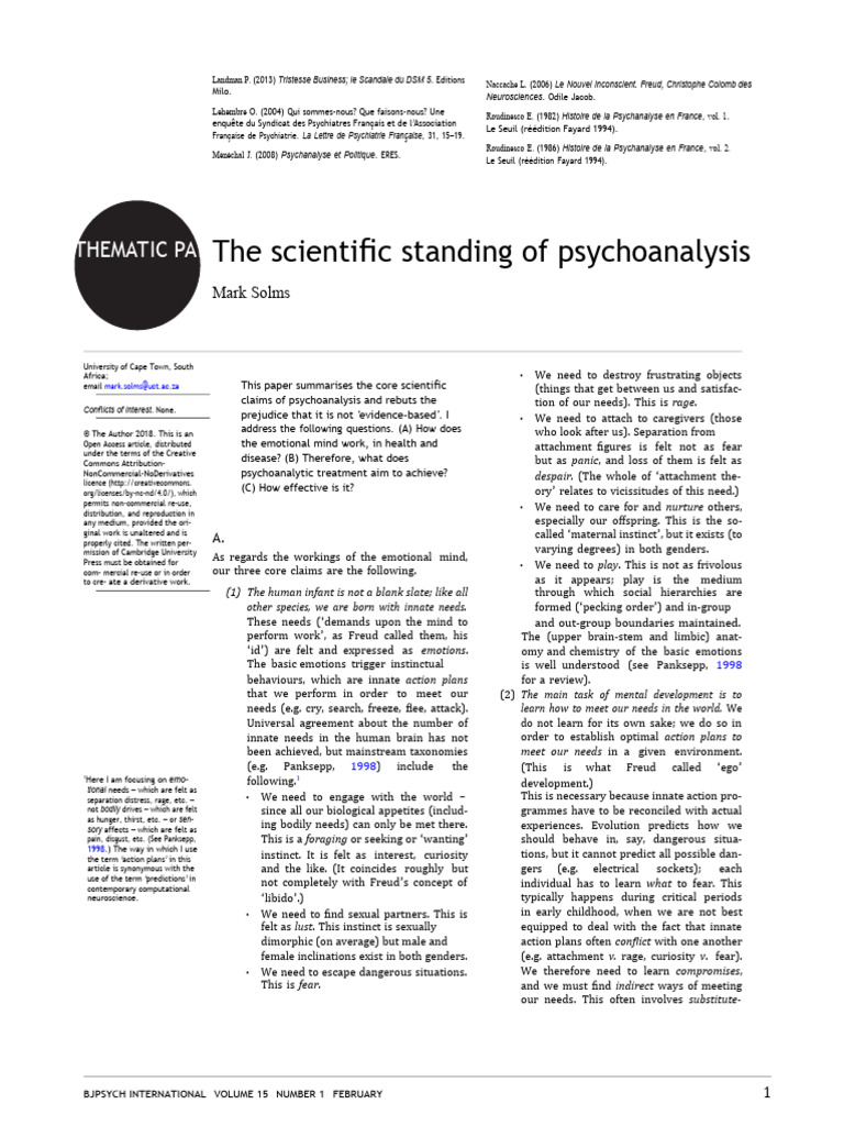 The Scientific Standing of Psychoanalysis | PDF | Psychotherapy | Psychoanalysis