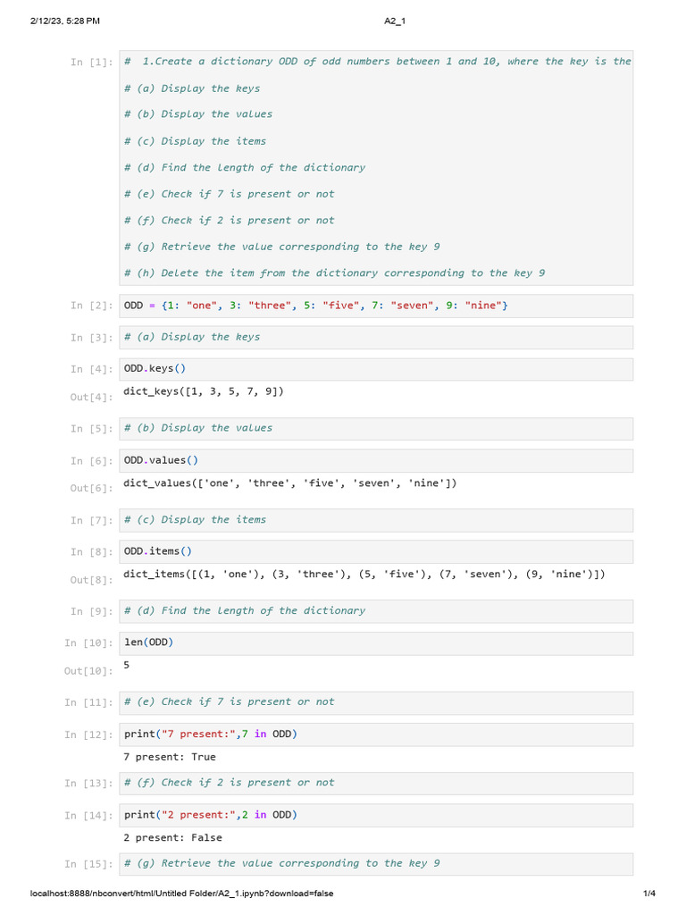 "One" "Three" "Five" "Seven" "Nine": Dict - Keys ( (1, 3, 5, 7, 9 ...