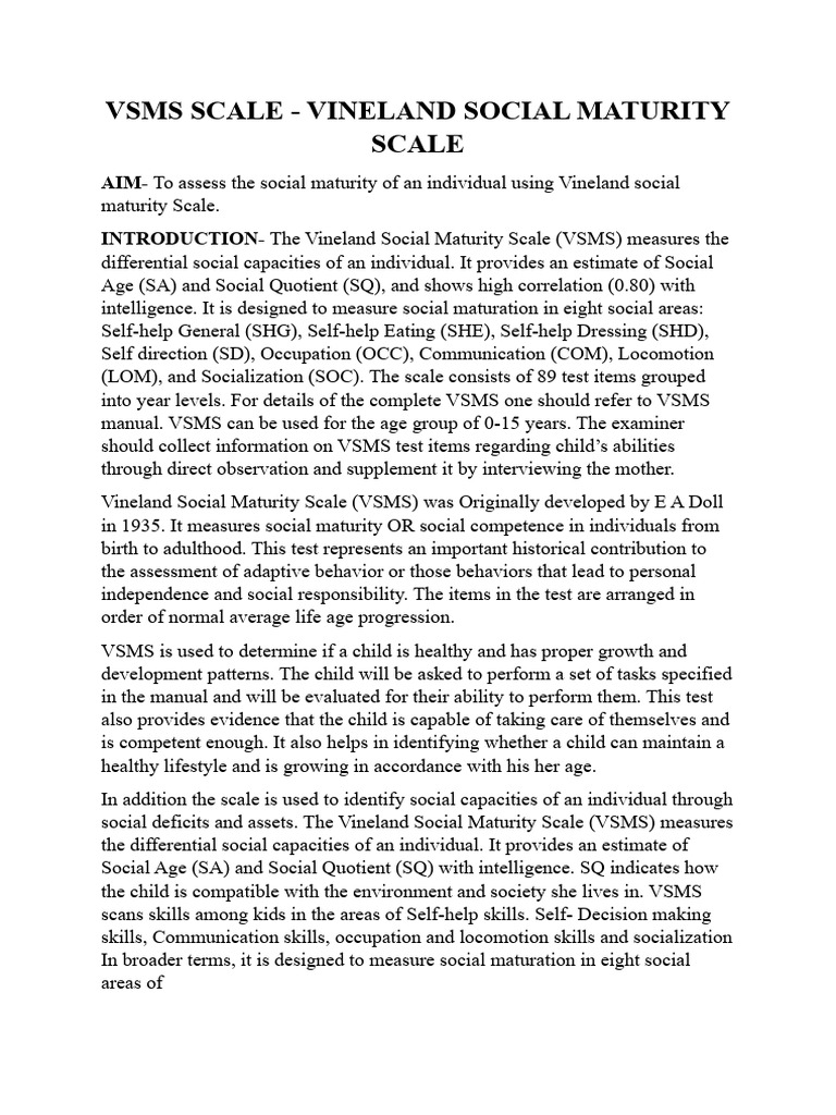 VSMS Scale | PDF | Intelligence | Awareness